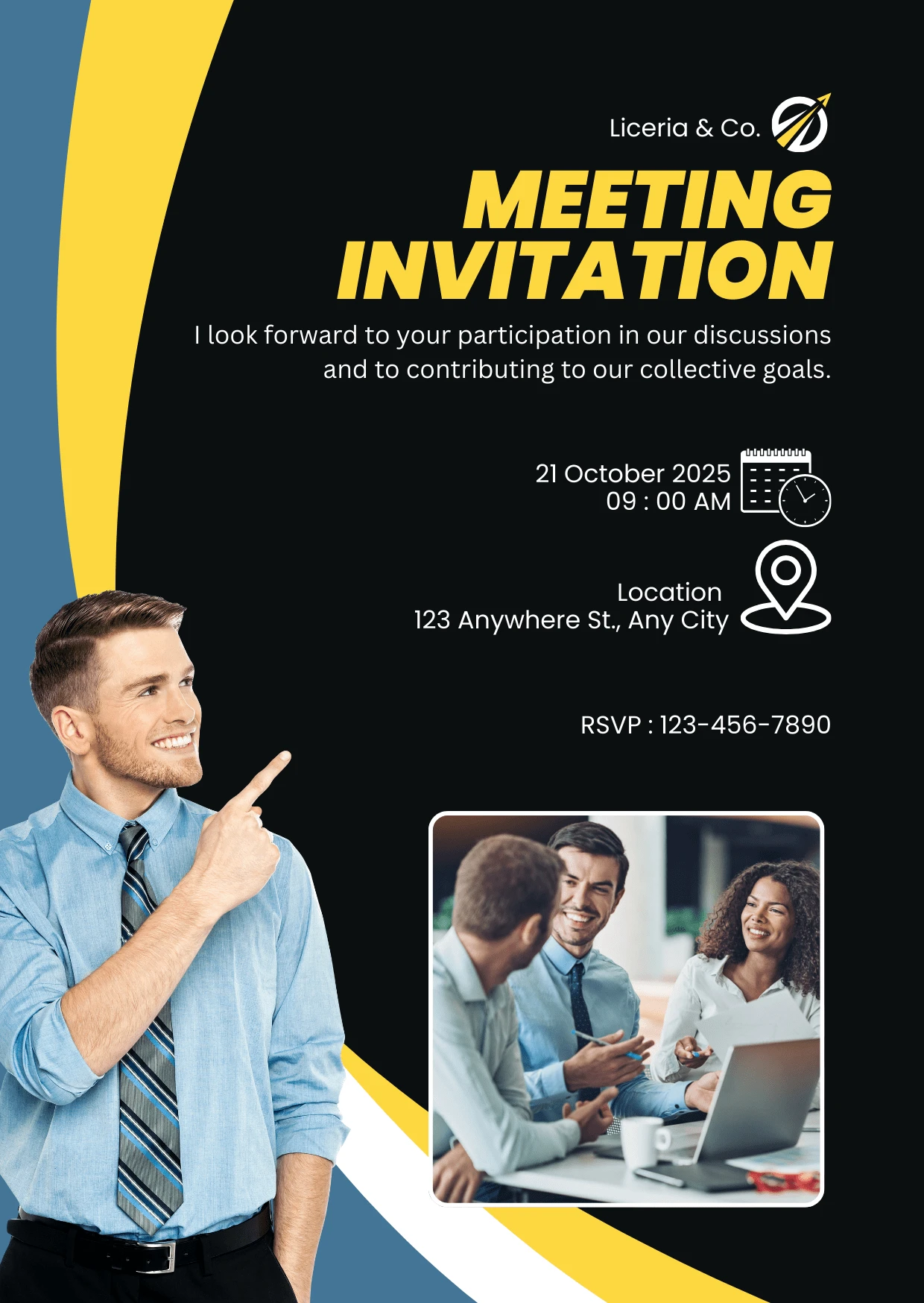 Digital Invitation Bold Black and Yellow Corporate Meeting Virtual ...
