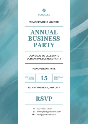 Modern Stylish Blue Modern Annual Business Party Invitation Elegant ...