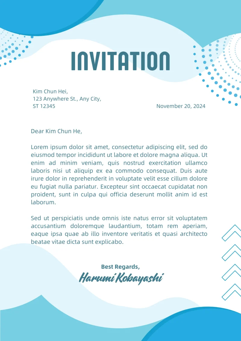 Modern Sleek Blue and White Modern Professional A4 Invitation Letter ...
