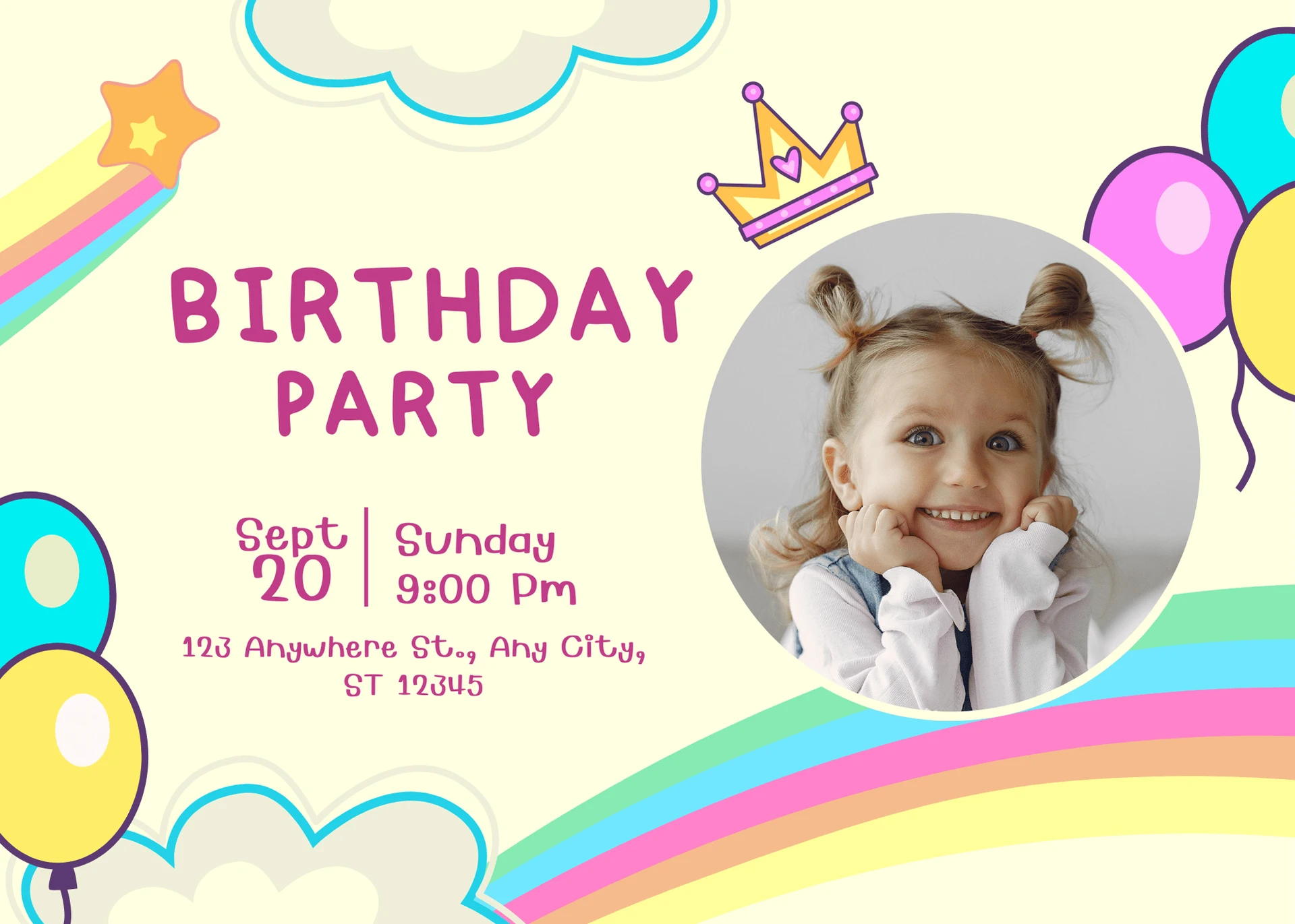 Vibrant Vibrant Colorful Cute Birthday Invitation Landscape High ...