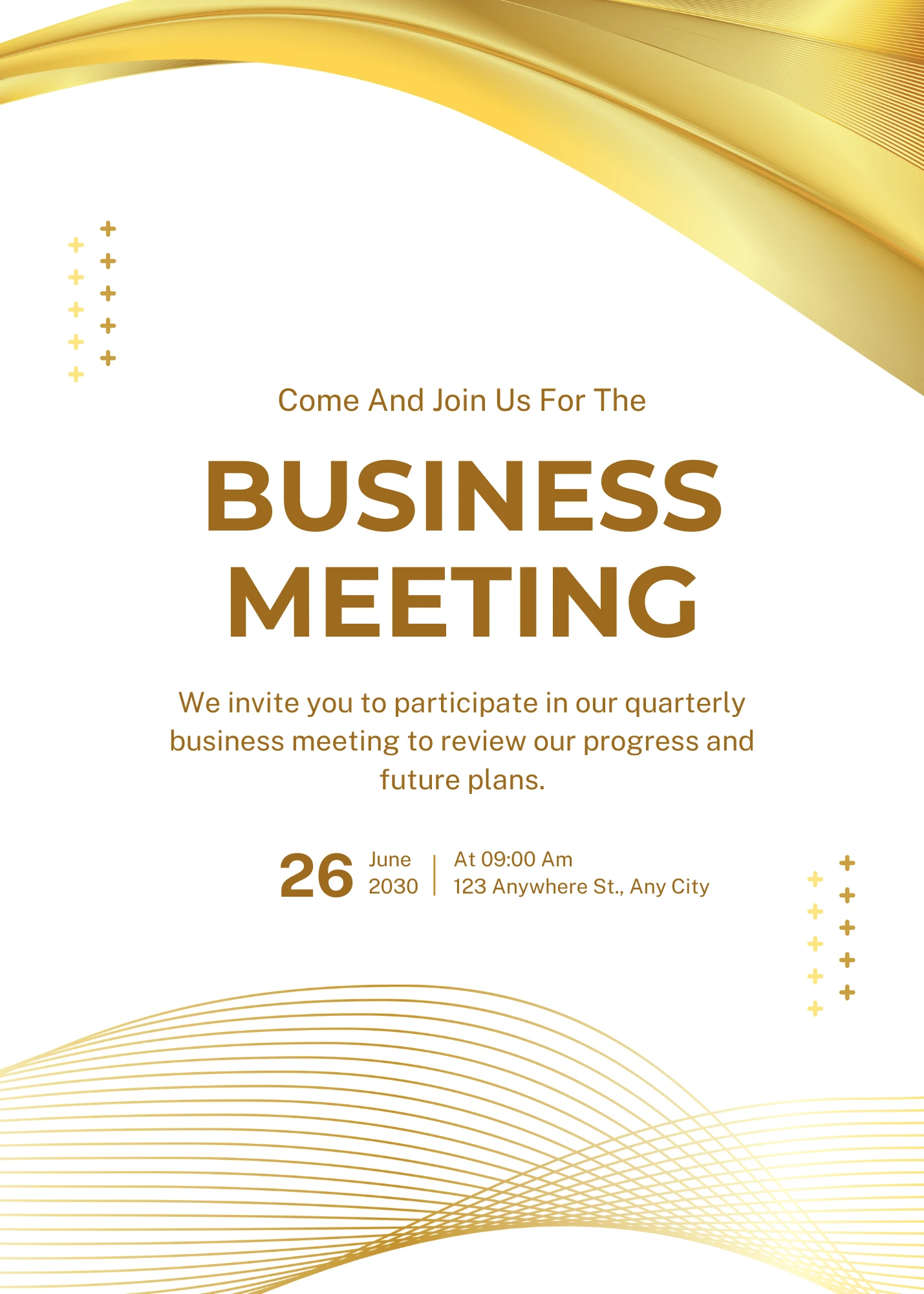 Modern Elegant Gold and White Modern Business Meeting Invitation ...