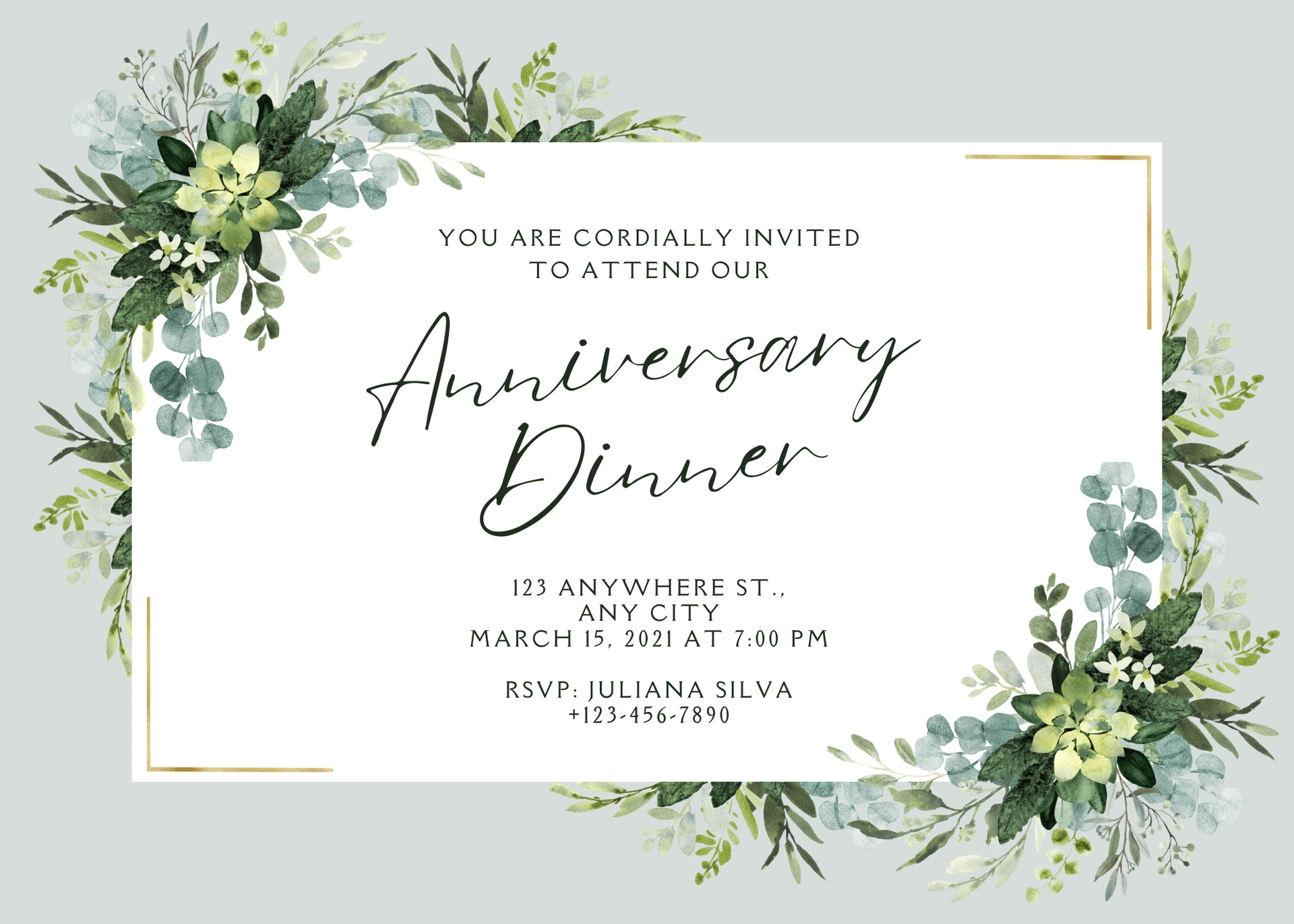 Digital Invitation Nature-Inspired Green Leaves Wedding Anniversary ...