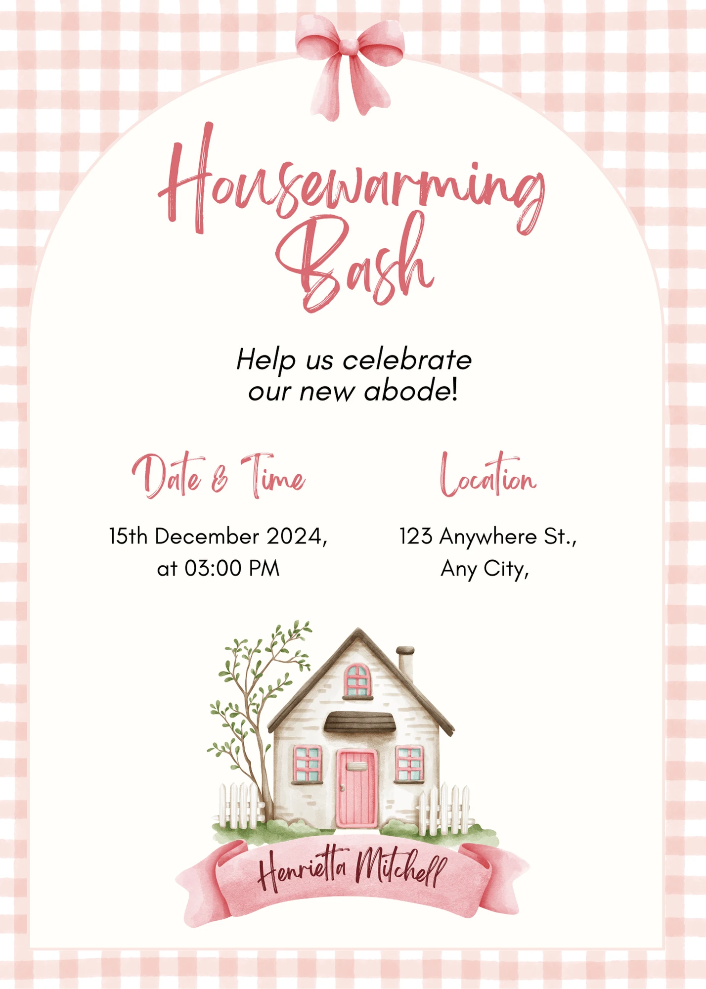 Digital Invitation Pink Illustrative Housewarming Invitation ...