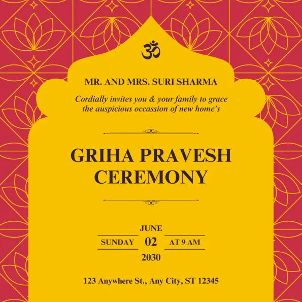 Red Yellow Housewarming Invitation Card | InvitationGuru