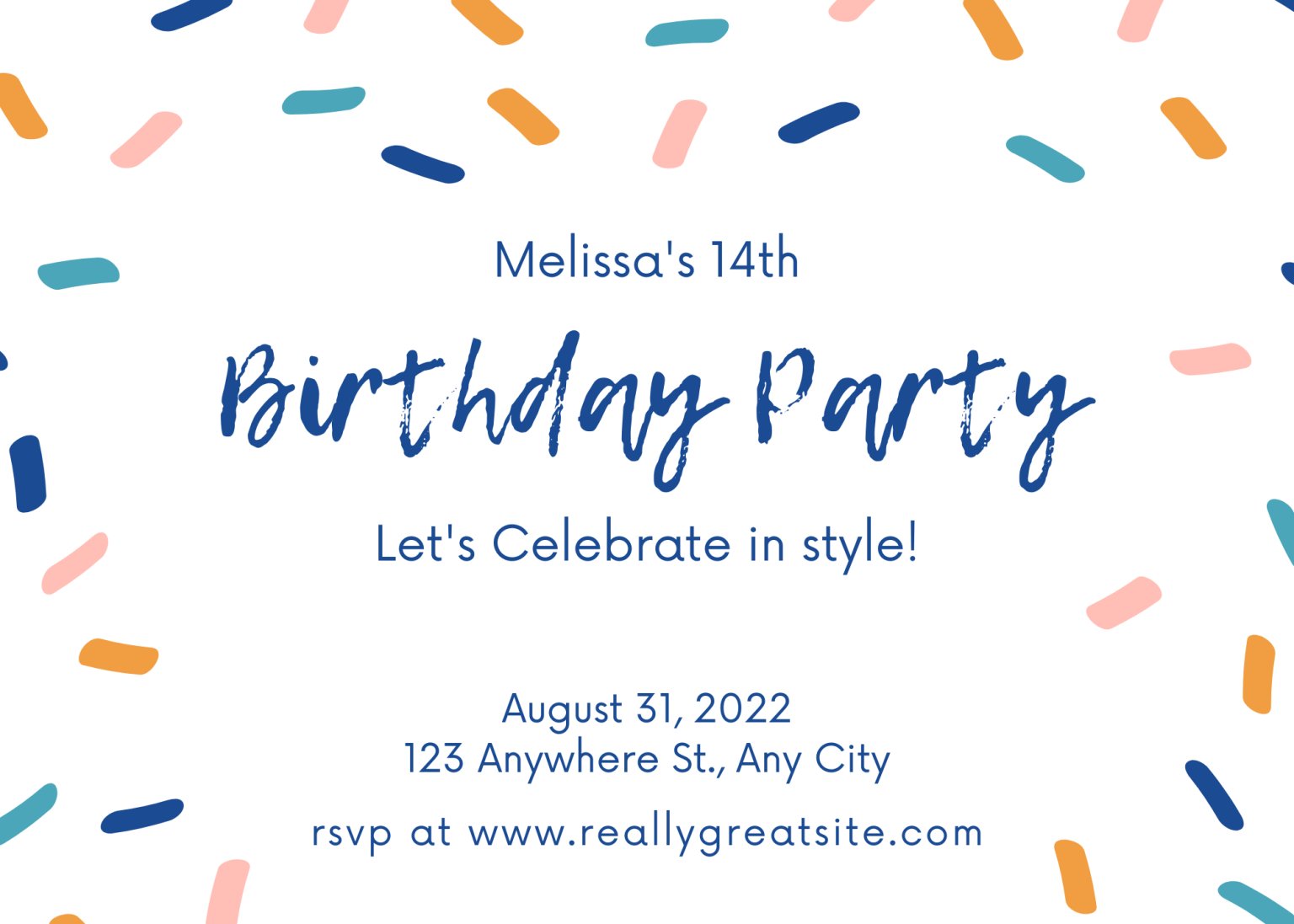 Birthday Colorful Simple Rainbow Confetti Birthday Invitation For ...