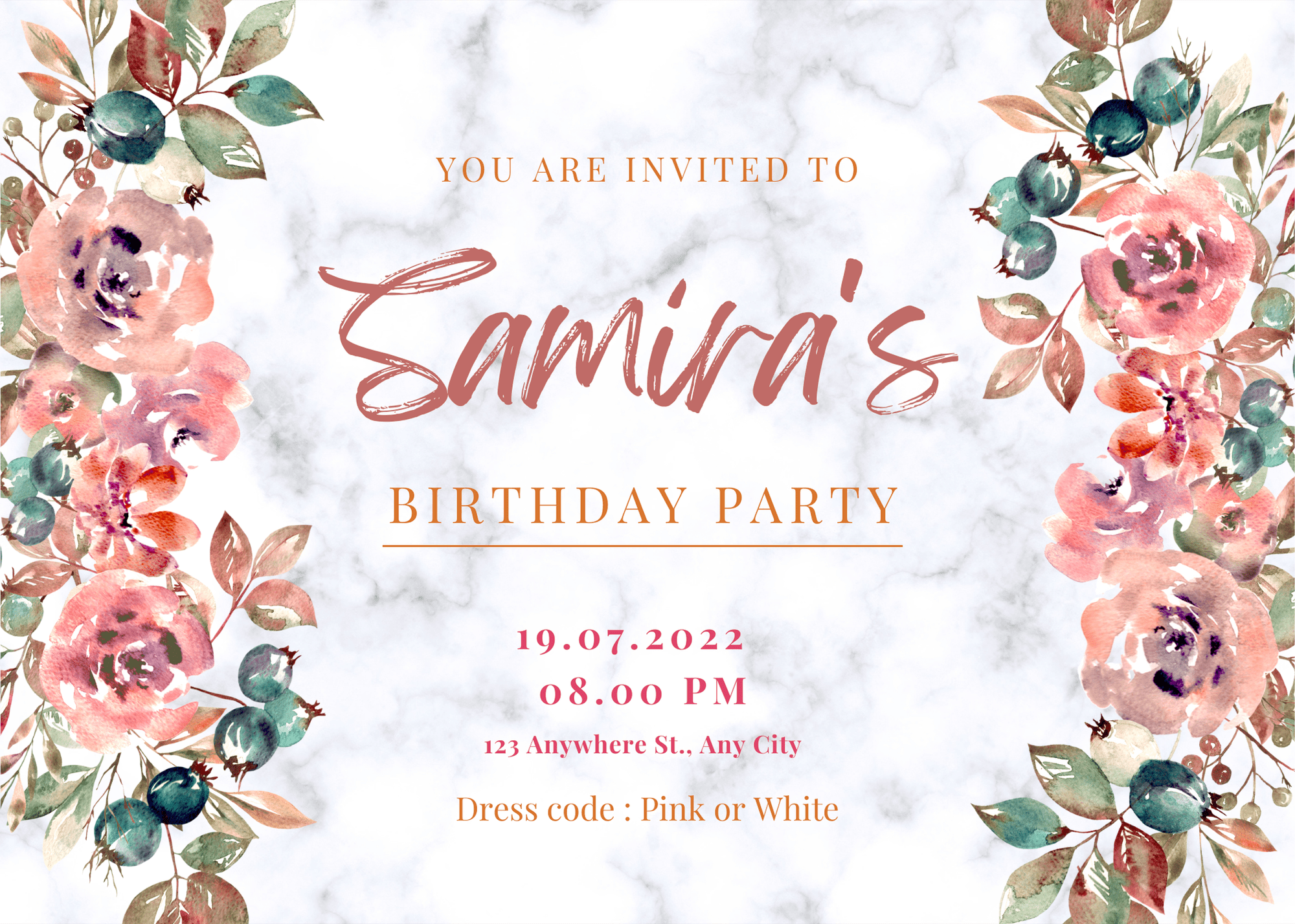 Elegant White Floral Watercolor Birthday Invitation Landscape for ...