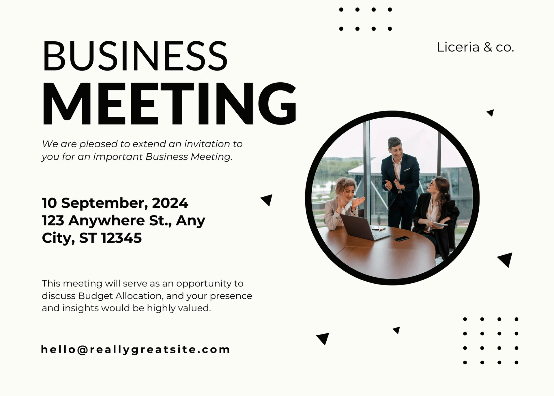 Digital Invitation Classic White and Black Simple Business Meeting ...