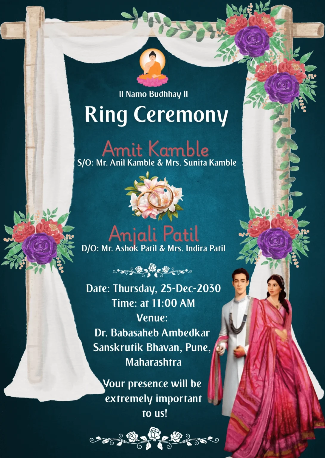 Blue White Ring Ceremony Invitation Card | InvitationGuru