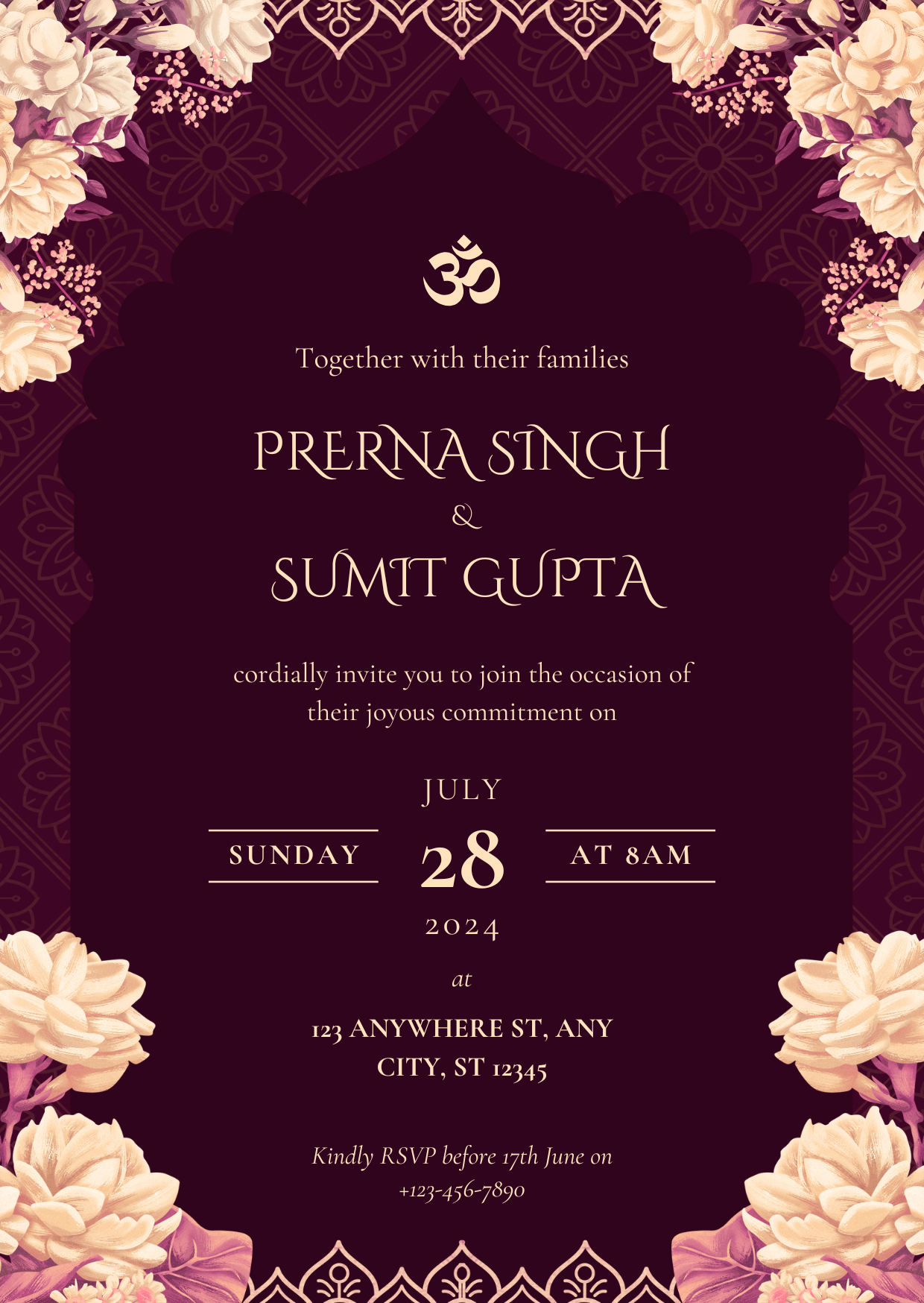 Purple And Cream Indian Wedding Invitation - Invitation Guru